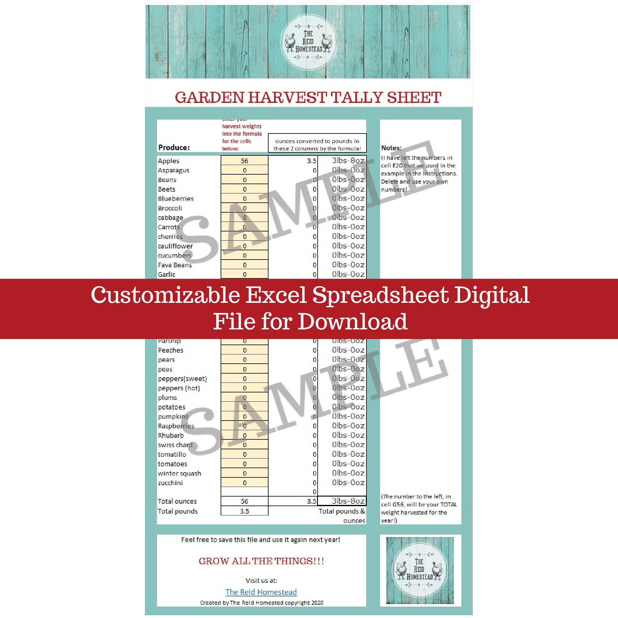 Garden Harvest Tracker Spreadsheet | Vegetable Gardening Log | Tally ...