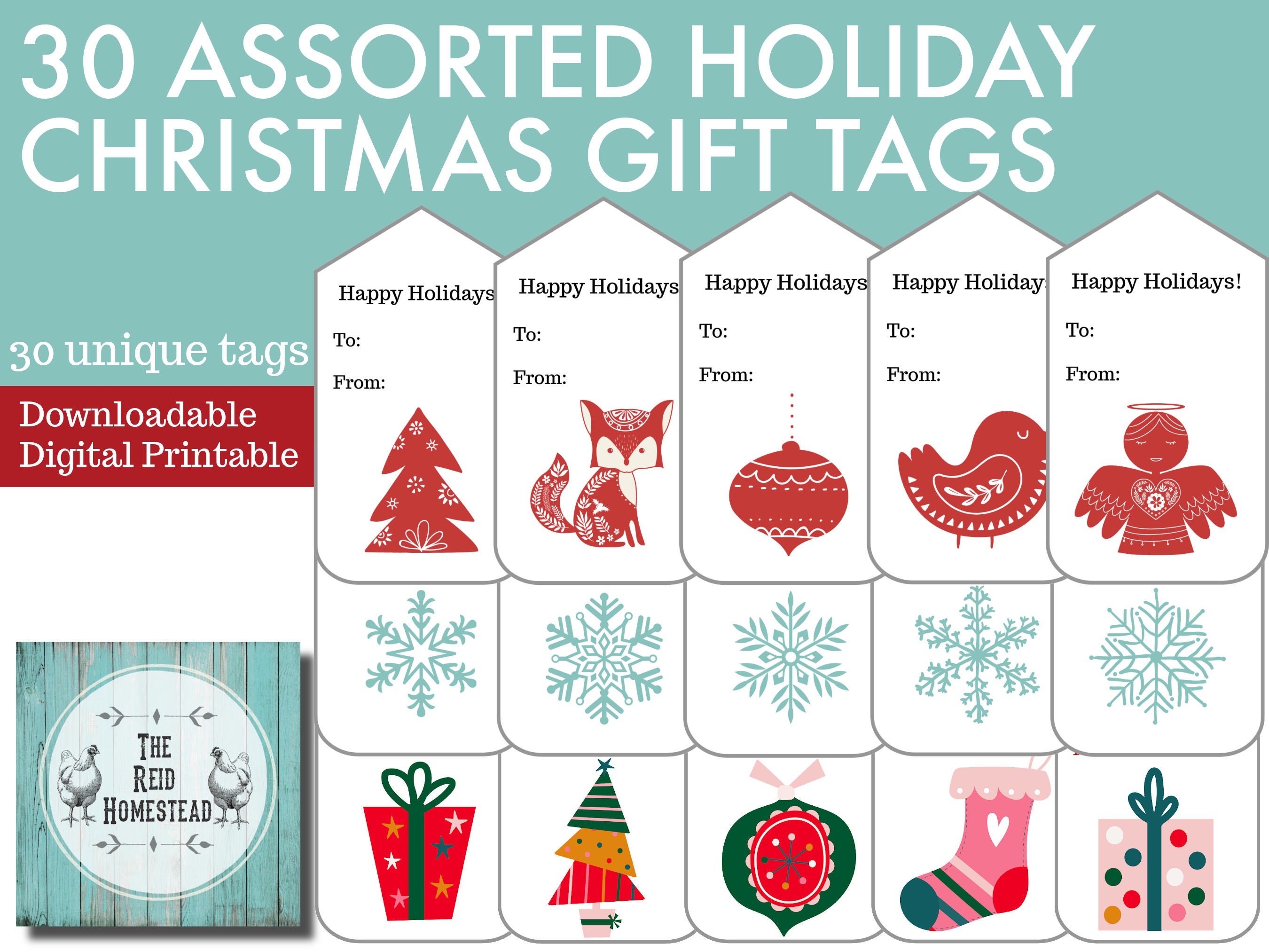Christmas Gift Tags | Printable Holiday Gift Tags | 30 ASSORTED BUNDLE ...