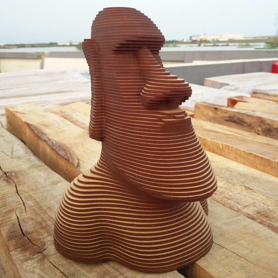 Easter Island Moai Head - Stacked Layer Wooden Sculpture | Unique Home ...