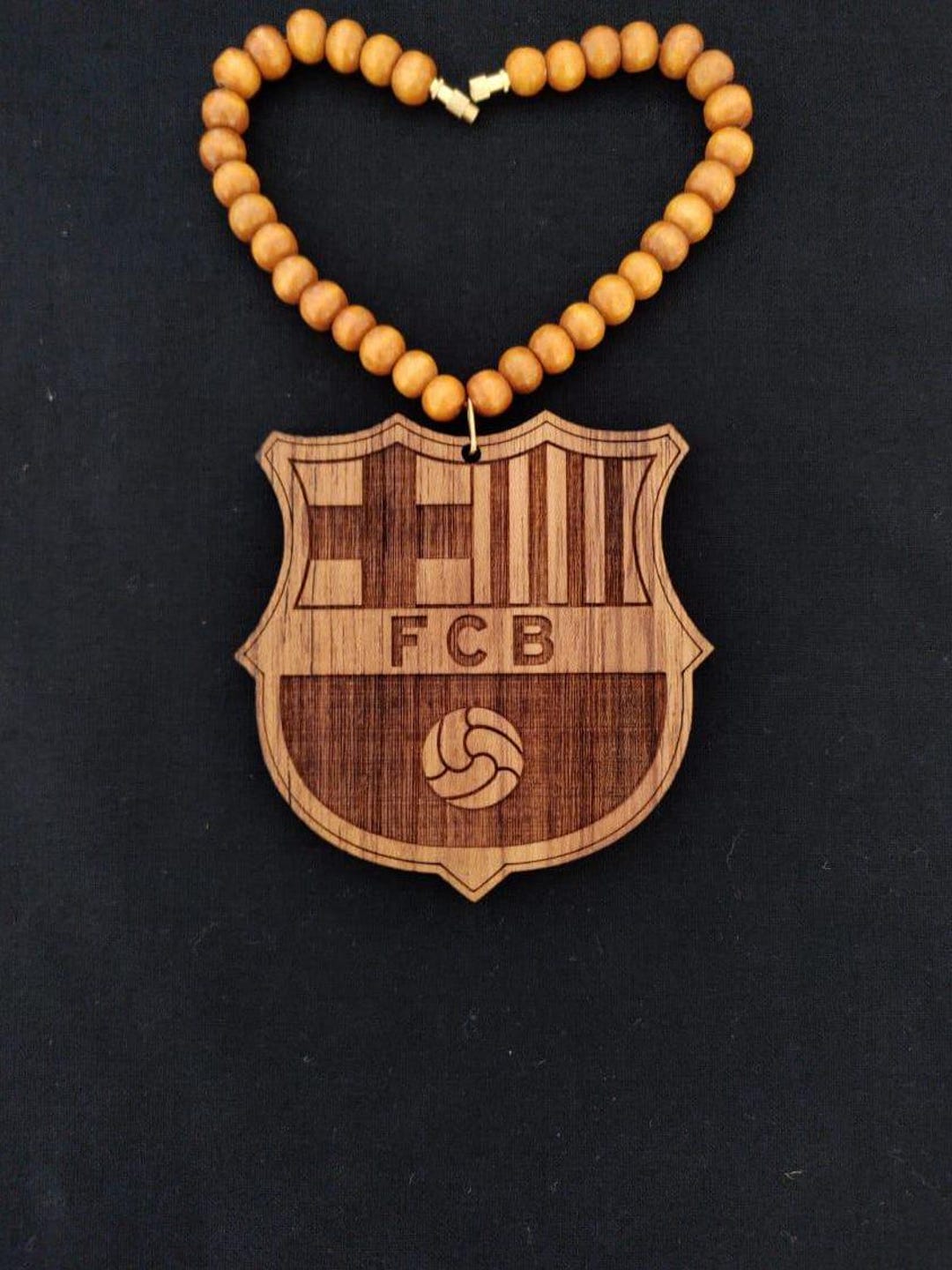 FC Barcelona Car Charm: Teakwood FCB Crest, Barca Auto Decor - Double ...