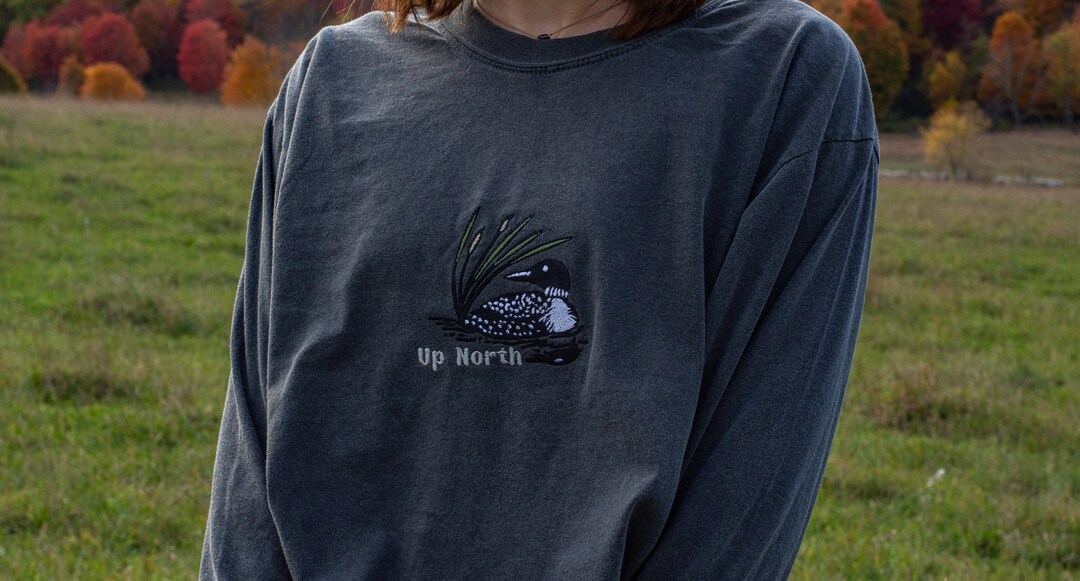 Up North, Loon Embroidery, Bird, Bird Embroidery, Comfort Colors Tee ...