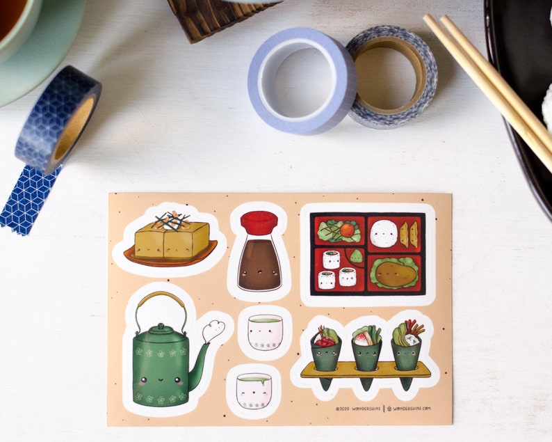 Japanese Food Stickers Cute Bento Box Sticker Sheet With 7 - Etsy