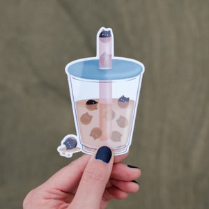 Boba Cats Sticker | Kawaii Cat Boba Die-cut Vinyl Sticker for Reusable ...