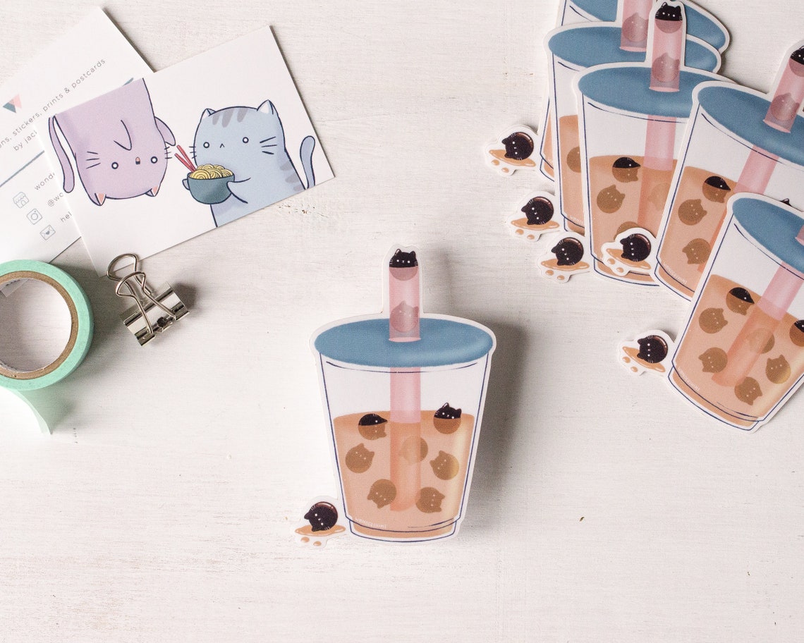 Boba Cats Sticker Kawaii Cat Boba Die-Cut Vinyl Sticker for | Etsy