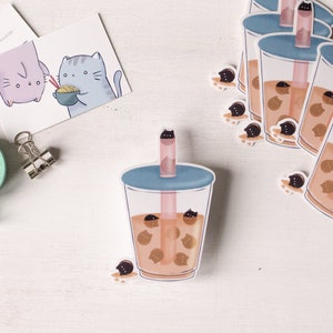 Boba Cats Sticker | Kawaii Cat Boba Die-cut Vinyl Sticker for Reusable ...
