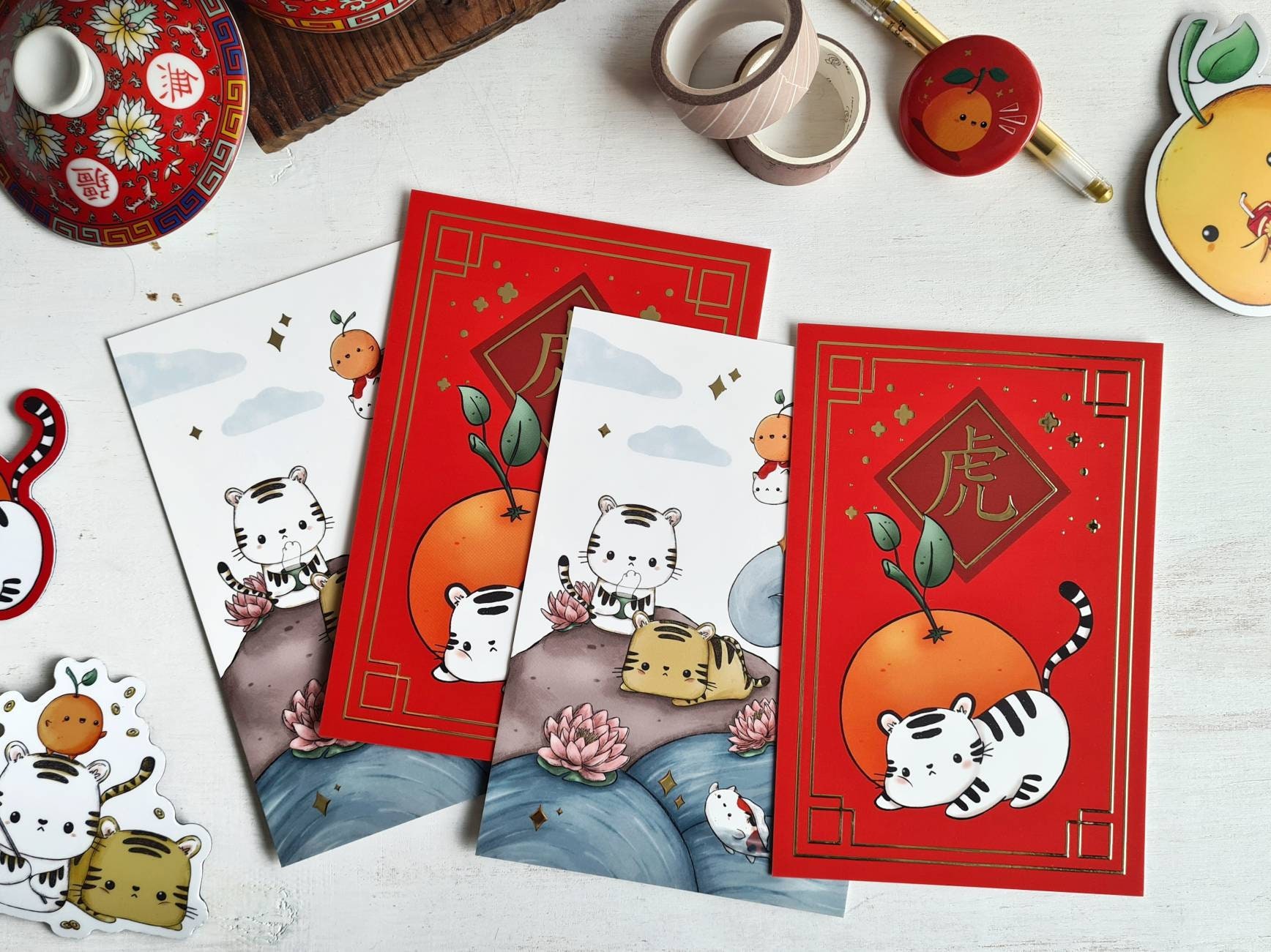 Chinese New Year Notecard Set With Red Envelopes Year of the - Etsy