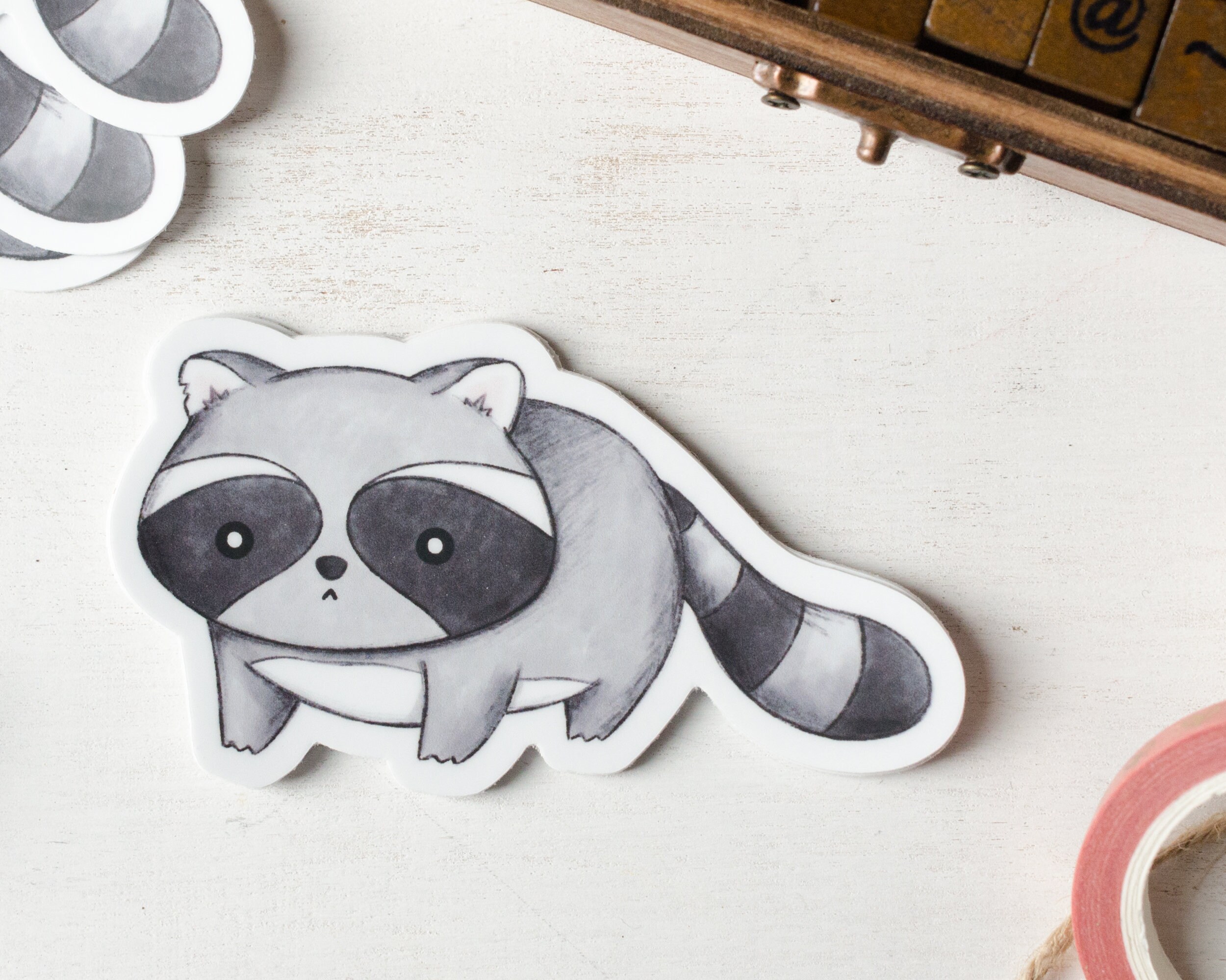 Chubby Raccoon Sticker Cute Illustration Sticker for Water - Etsy