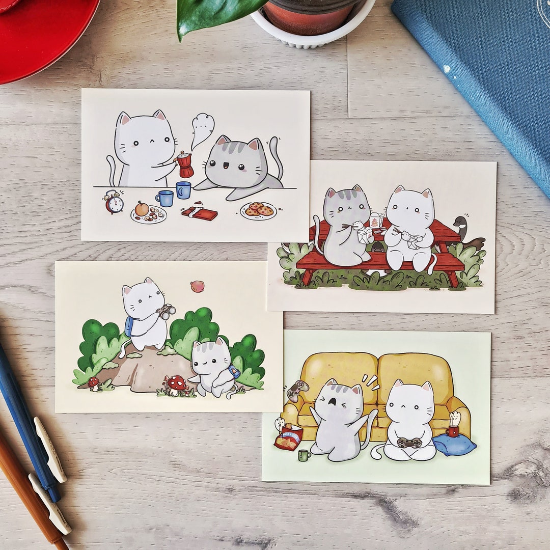 Penny and Po Cute Cat Postcards (4 Designs) | 4x6 All Occasion Cards ...
