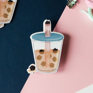 Boba Cats Sticker | Kawaii Cat Boba Die-cut Vinyl Sticker for Reusable ...