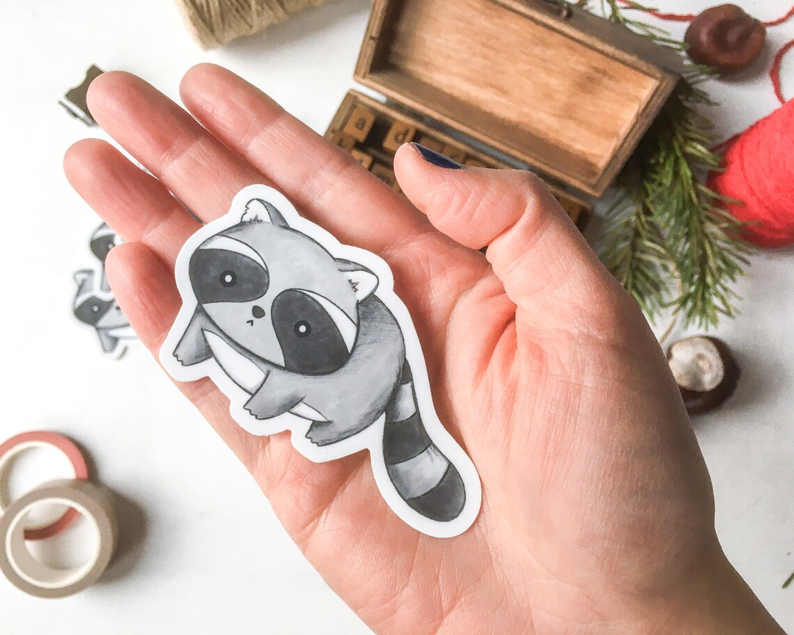 Chubby Raccoon Sticker Cute Illustration Sticker for Water | Etsy