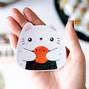 Kitty Rice Ball Sticker Cute Glitter Die-cut Sticker - Etsy
