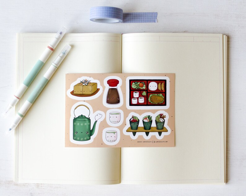 Japanese Food Stickers Cute Bento Box Sticker Sheet With 7 - Etsy