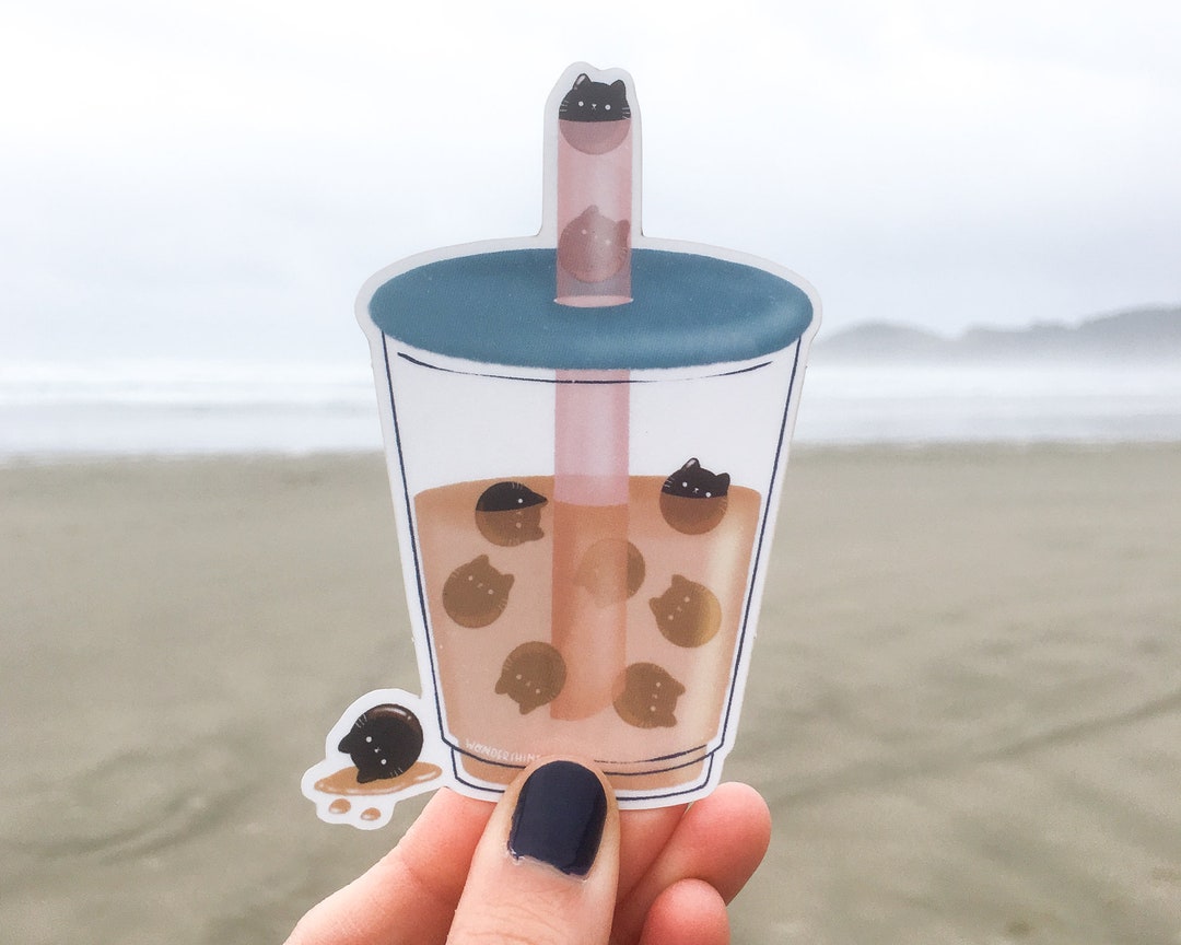 Boba Cats Sticker | Kawaii Cat Boba Die-cut Vinyl Sticker for Reusable ...