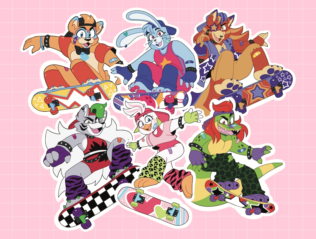 FNAF Security Breach Skater Stickers (new Characters Added) - Etsy