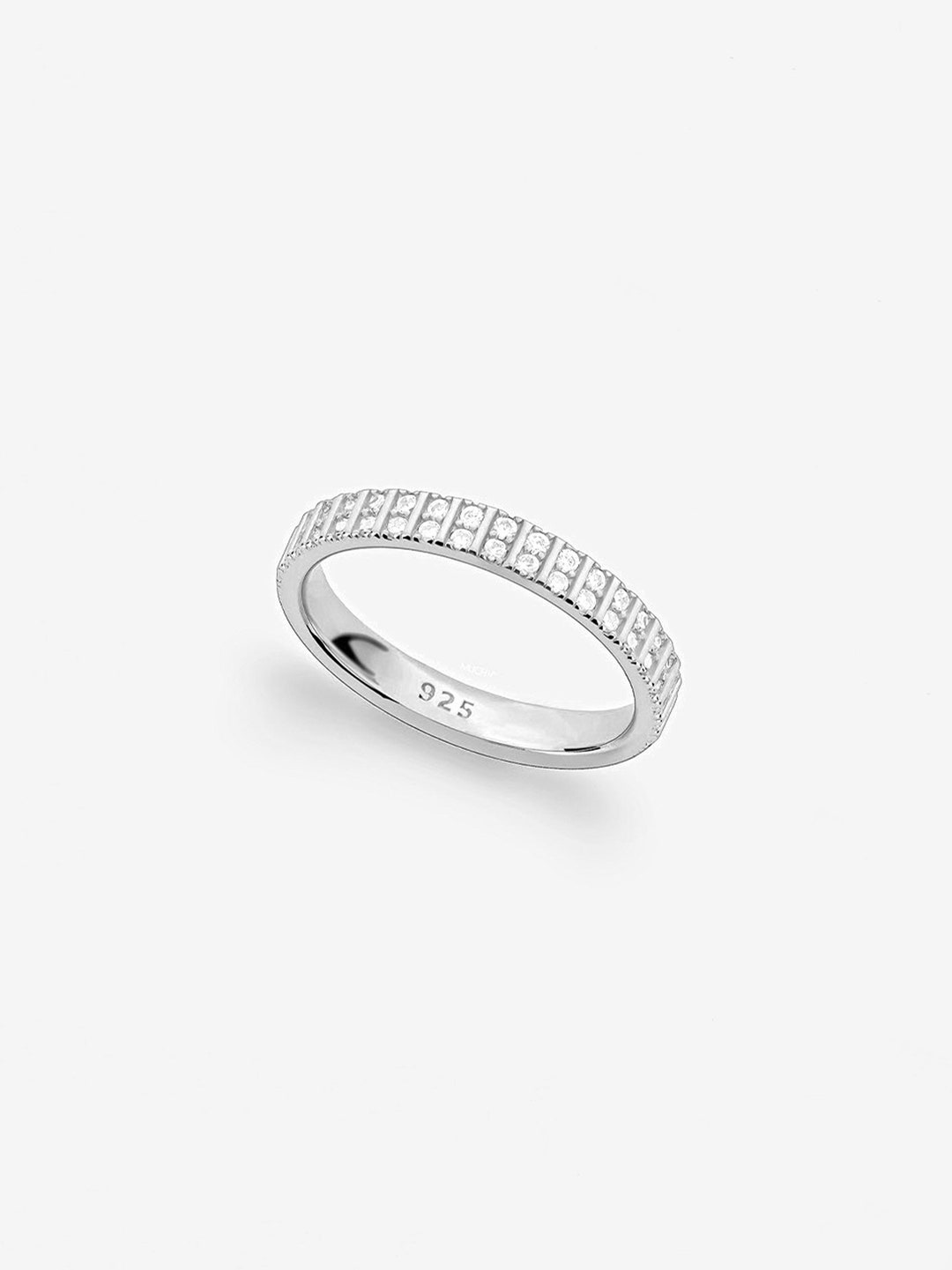 Silver Double Row Ring 18ct White Gold Plated Dainty CZ Band Minimalist ...