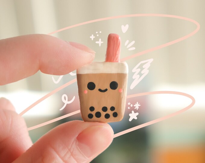 Boba Milk Tea | Polymer Clay Charm, Pin, or Magnet // Boba Milk Tea ...