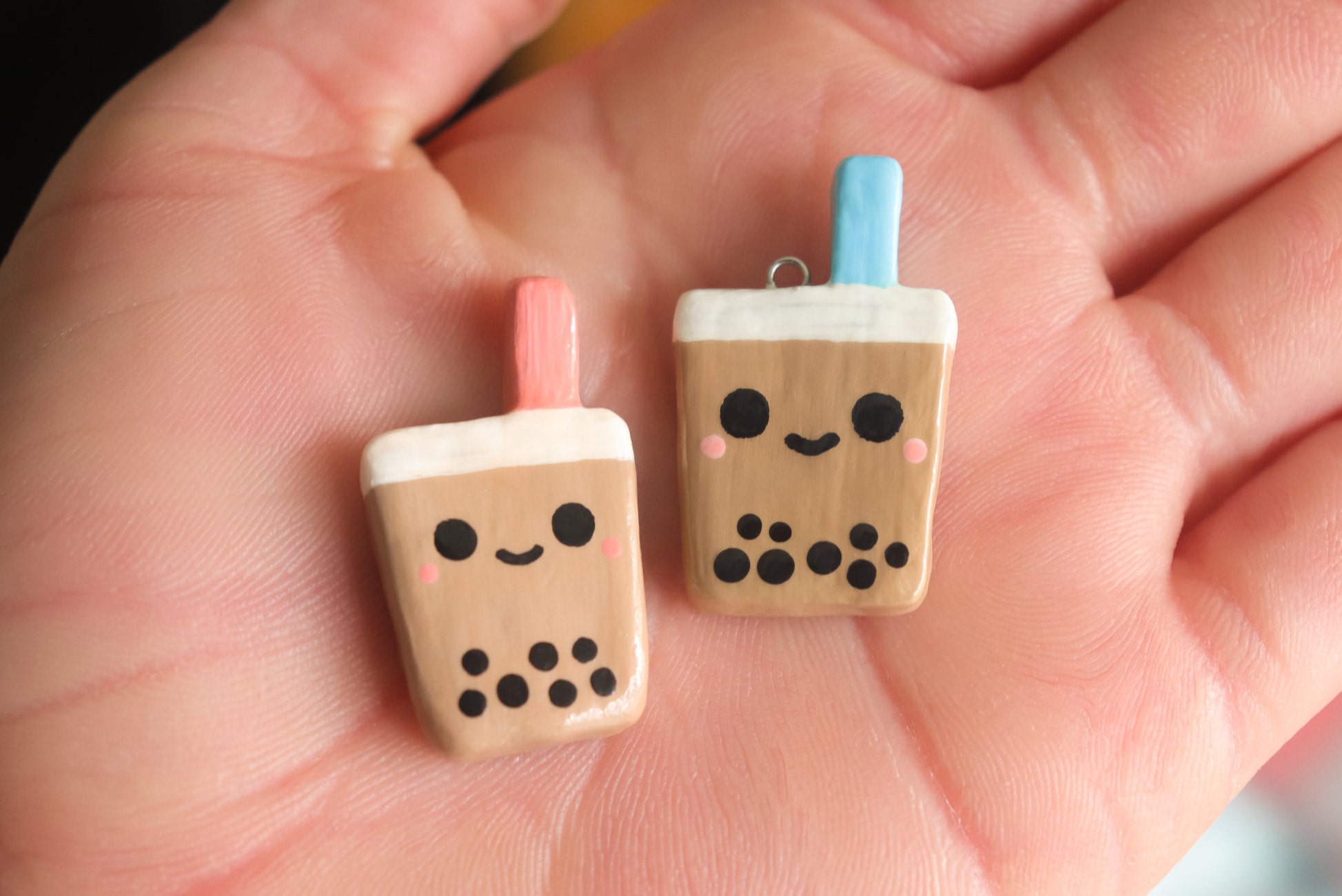Boba milk tea polymer clay charm pin or magnet // boba | Etsy