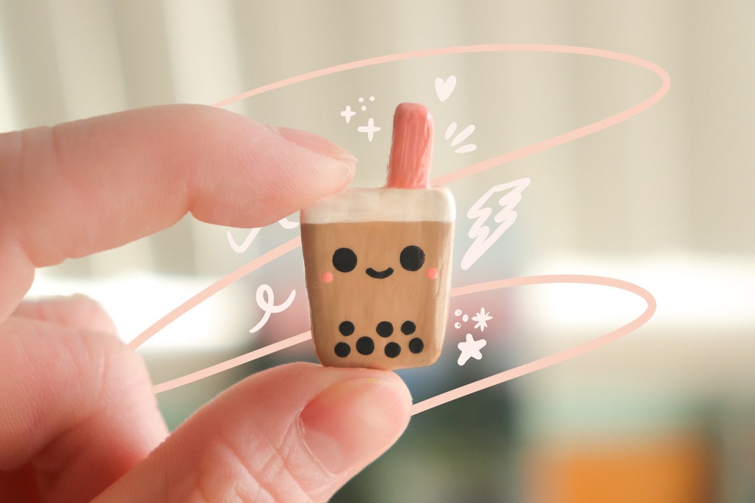 Boba Milk Tea | Polymer Clay Charm, Pin, or Magnet // Boba Milk Tea ...