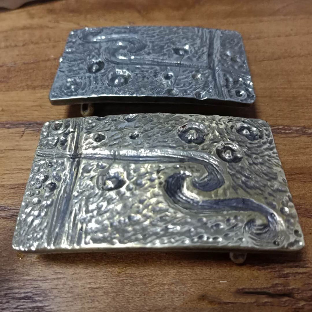 Solid Brass/white Copper Meteorite Eddy Current Art Design Belt Buckle ...