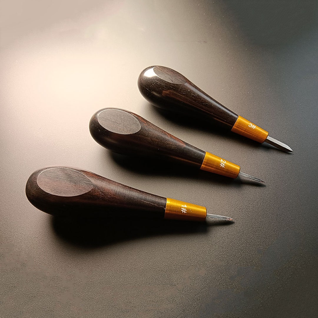 Ebony Blackwood Handle Leather Craft Sewing Kit Diamond Awls DIY Tool 3 ...