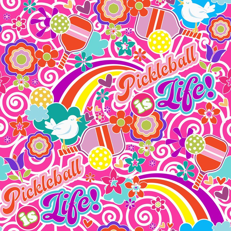 Retro Preppy Pickleball Floral Pattern: Seamless Background for ...