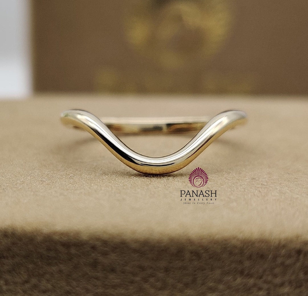 Curved Wedding Ring, 14k Real Gold Contour Wedding Band, Unique ...