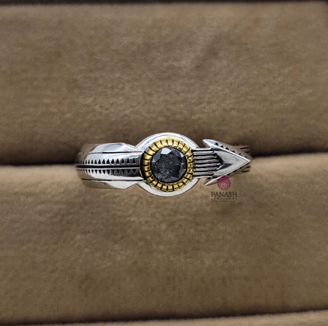 Round Salt and Pepper Diamond Ring 14K Two Tone Gold Antique Gap Ring ...