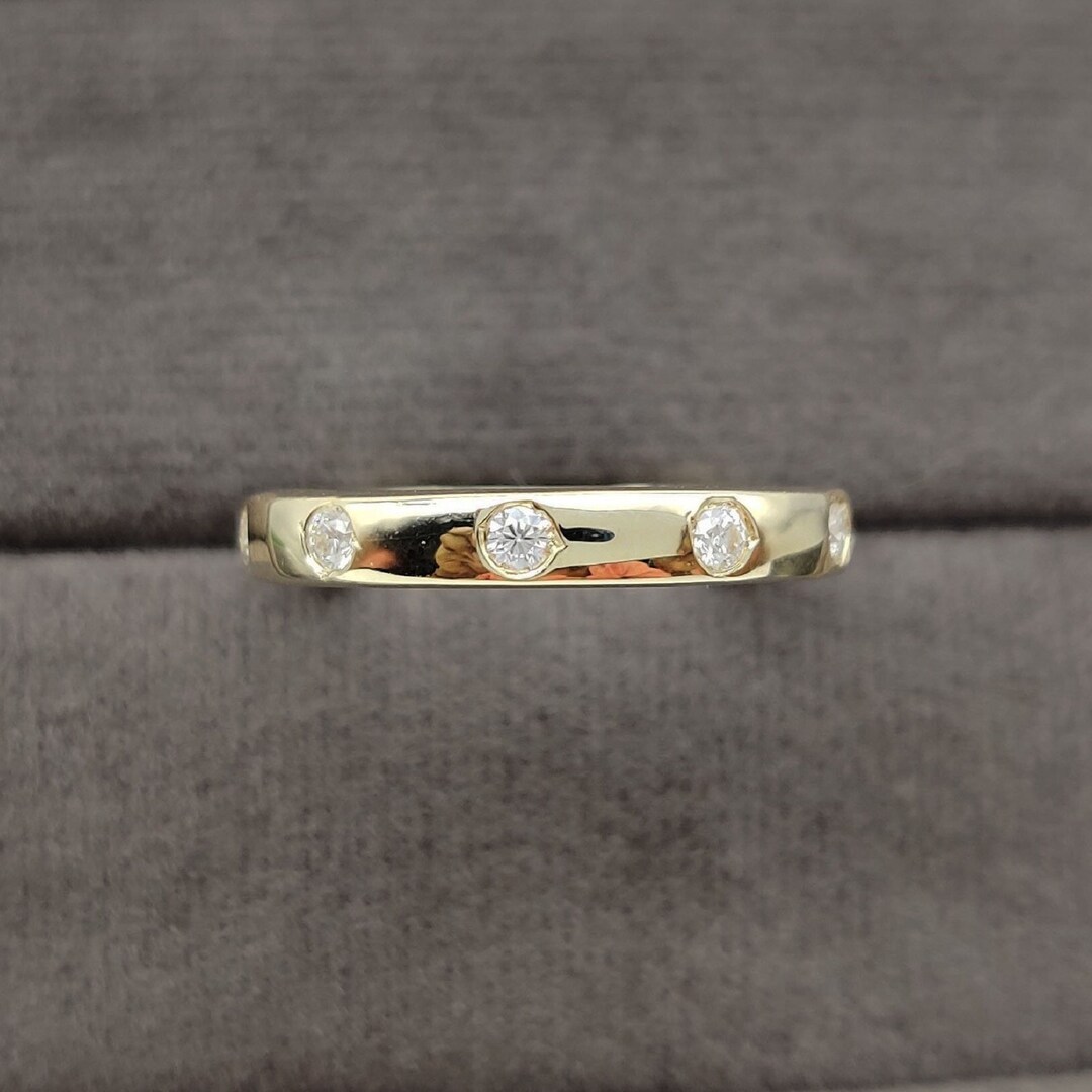 Round Cut Moissanite Wedding Band, 14K Yellow Gold Flush Set Stackable ...