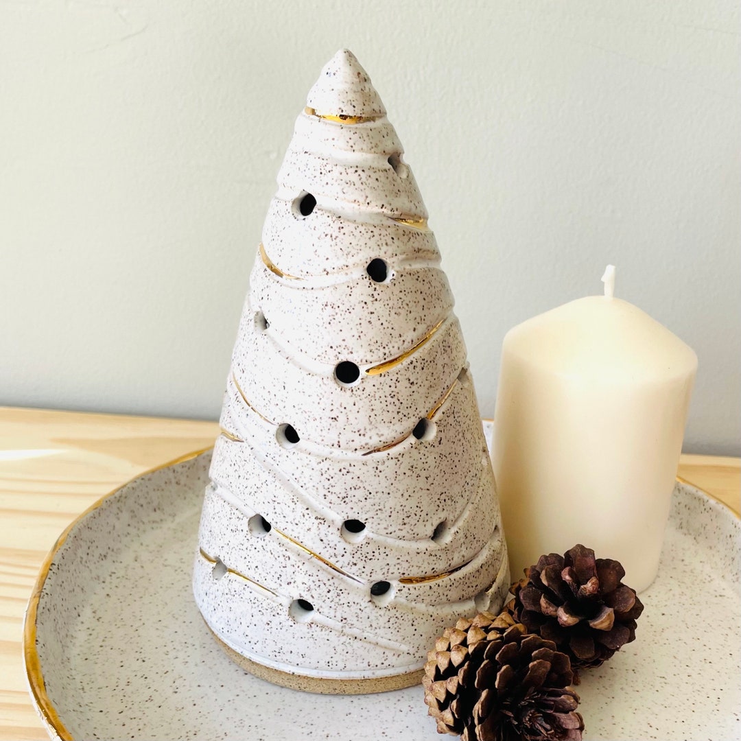 White and Gold Luminary Tree Ceramic Christmas Tree White - Etsy