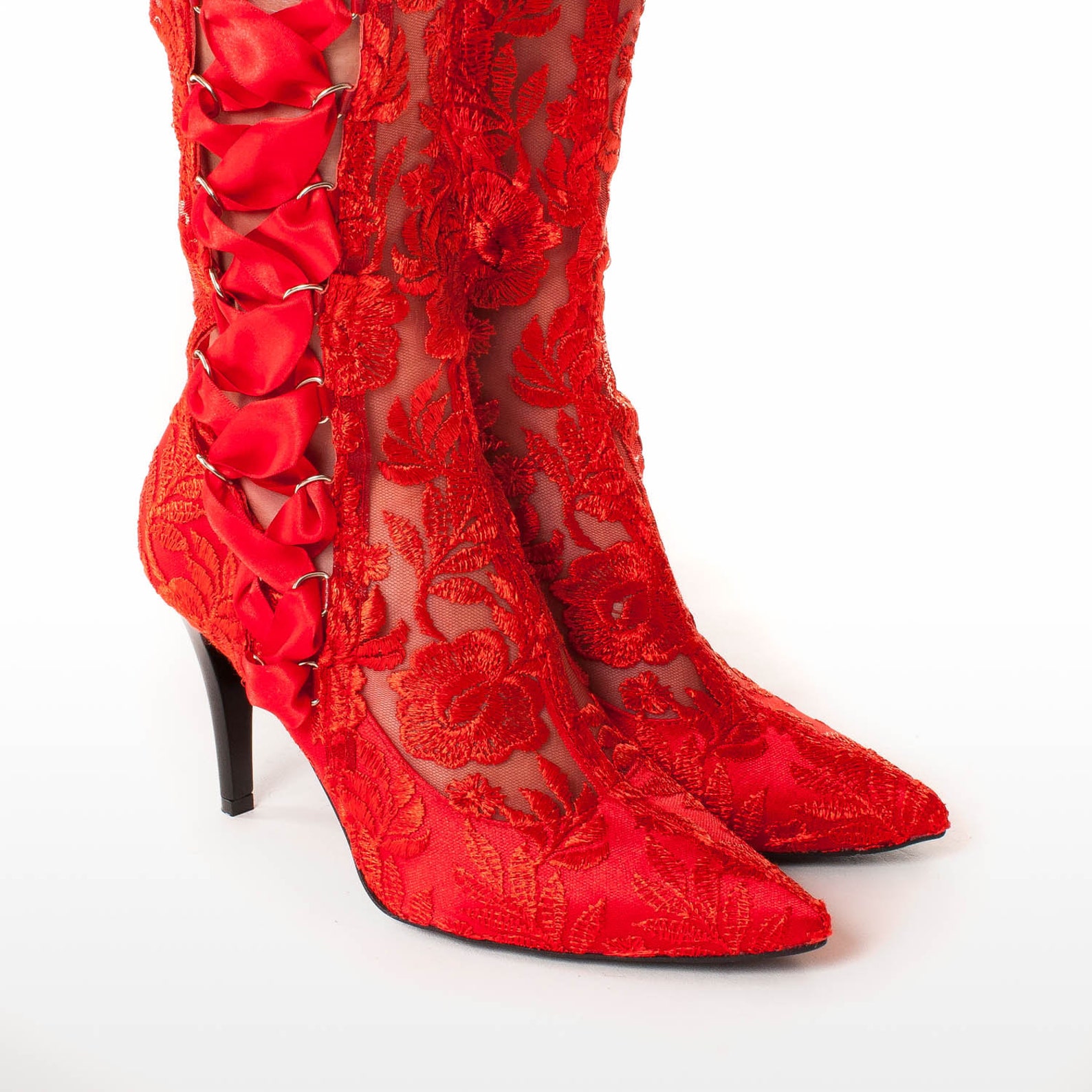 Red Lace Over the Knee Boots: Steampunk Gothic Ribbon Boots - Etsy
