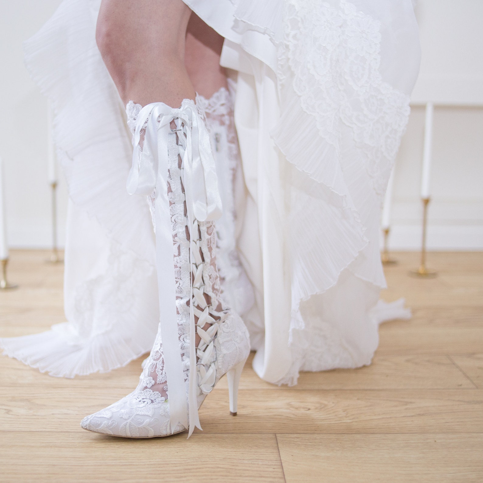 White Lace Wedding Boots: Handmade Knee High Bridal Heels - Etsy