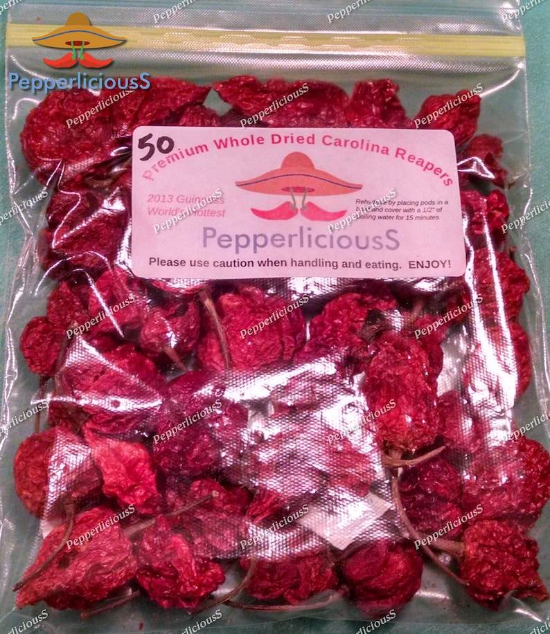 50 Dried Gourmet CAROLINA REAPER Pepper PODS - Worlds Hottest Chili - Etsy