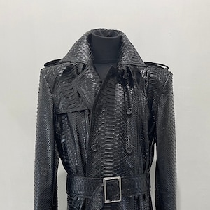 Man’s Snakeskin Trench Coat, Python Leather Men’s Coat, Man’s Black ...