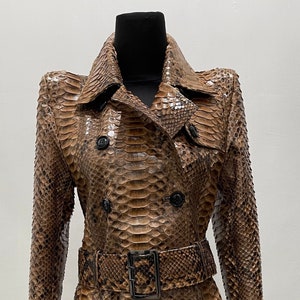 Woman's Dragon Python Leather Trench Coat, Snakeskin Trench Coat, Long ...