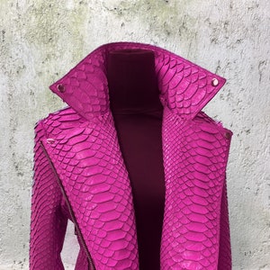 Custom Snakeskin Biker Jacket, Woman's King Python Leather Jacket, Pink ...