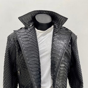 Man's KING Snakeskin Biker Jacket, Black Python Leather Jacket for Men ...
