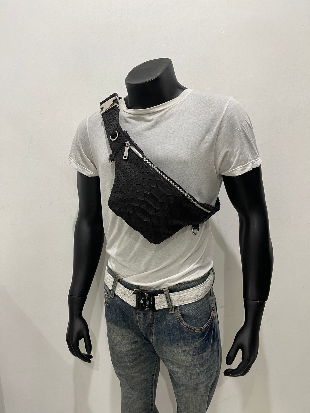 Snakeskin Fanny Pack, Python Leather Waist Bag, Snakeskin Belt Bag, Leather Hip Pouch, Festival ...