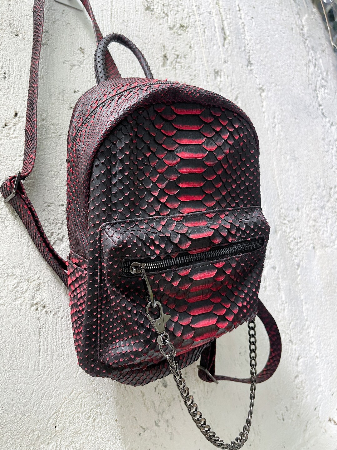 Python Leather Backpack, Snakeskin Backpack, Red Leather Rucksack ...