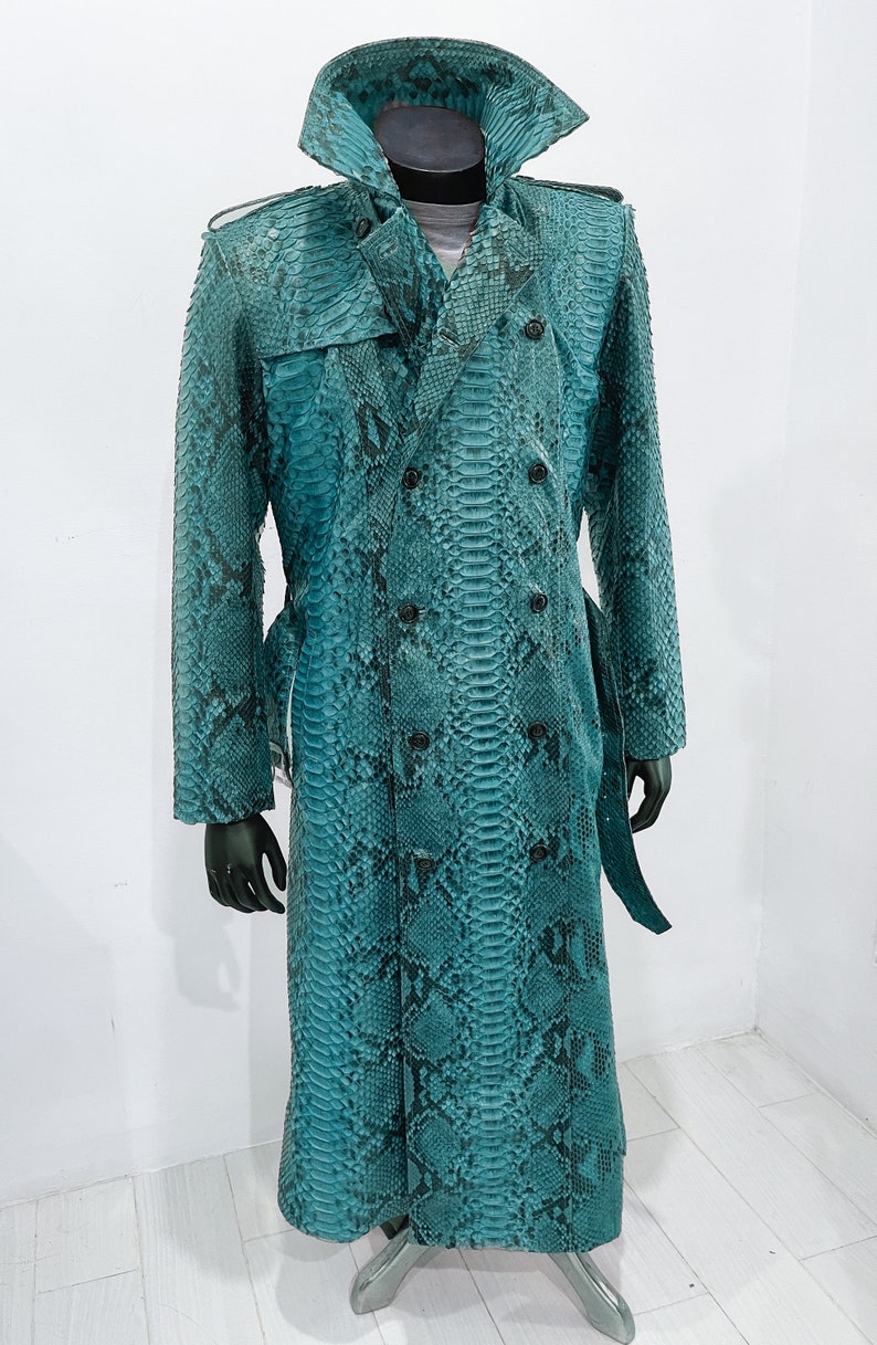 Men’s Snakeskin Trench Coat, Dragon Python Leather Men’s Coat, Men’s ...