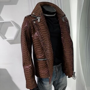 Mans Red King Python Leather Jacket, Snakeskin Biker Jacket, Custom ...