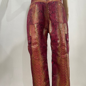 Python Leather Pants, Snakeskin Culottes Pants, Leather Cullottes, Red ...
