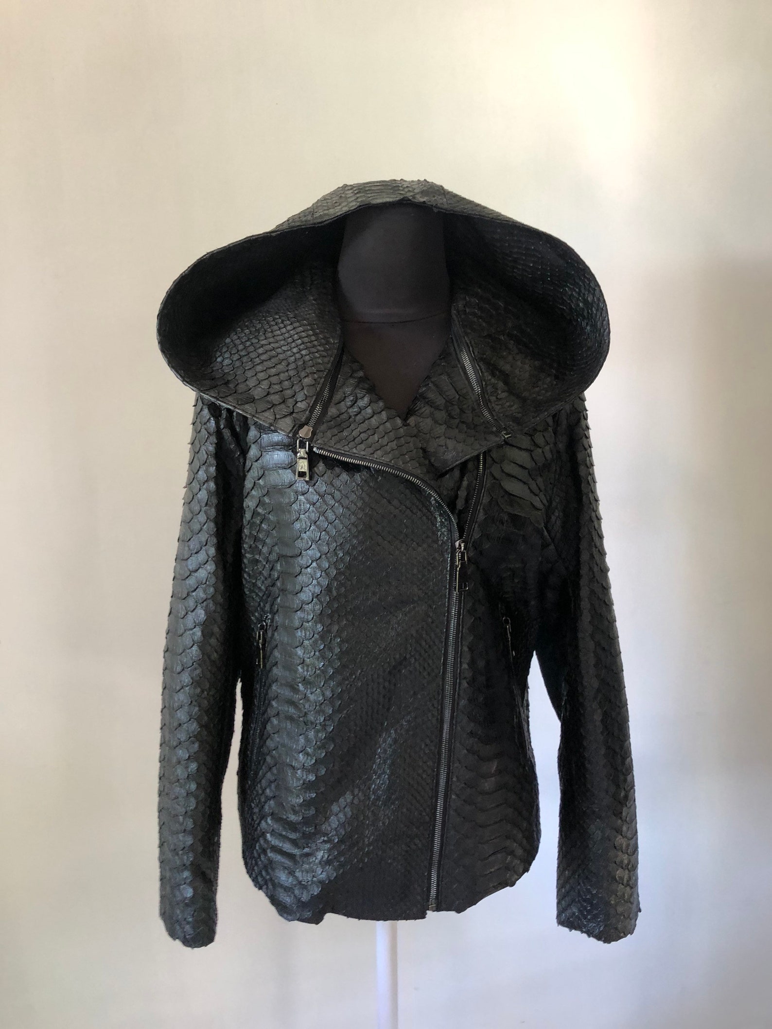 Dragon Python Leather Jacket Hooded Women's Snakeskin - Etsy