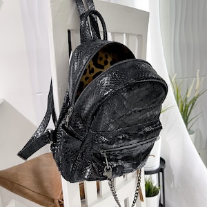 Snakeskin Backpack | Unisex Black Python Leather Backpack | Glossy ...