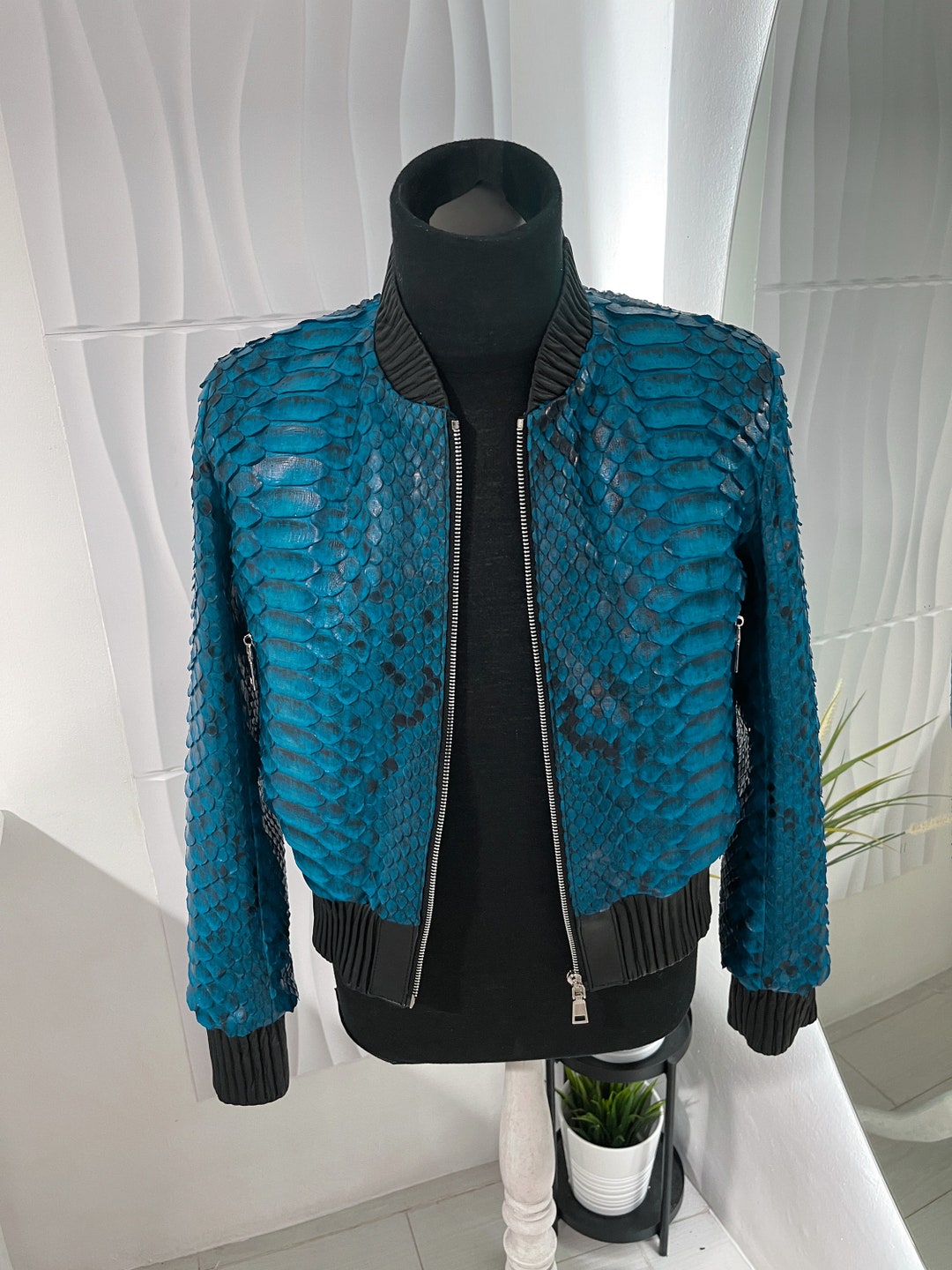Man’s KING Snakeskin Bomber Jacket, Blue Custom Jacket for Men, Dragon ...