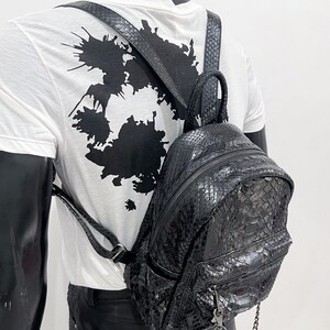 Snakeskin Backpack | Unisex Black Python Leather Backpack | Glossy ...
