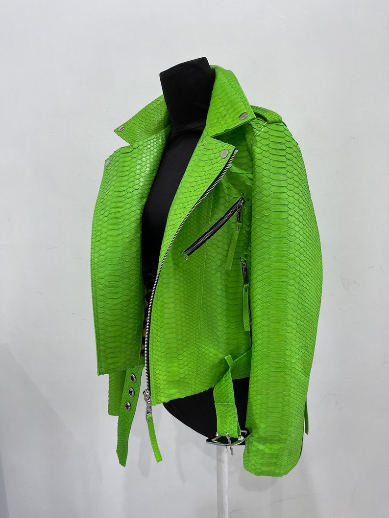 Green Snakeskin Jacket Womens Python Leather Jacket Glossy - Etsy