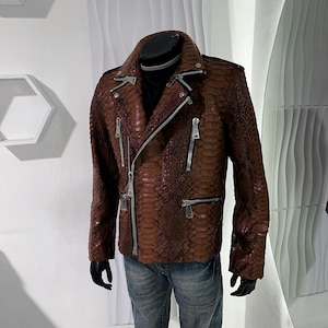 Mans Red King Python Leather Jacket, Snakeskin Biker Jacket, Custom ...