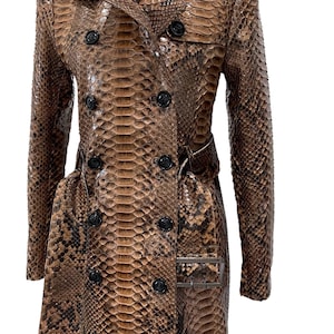 Woman's Dragon Python Leather Trench Coat, Snakeskin Trench Coat, Long ...