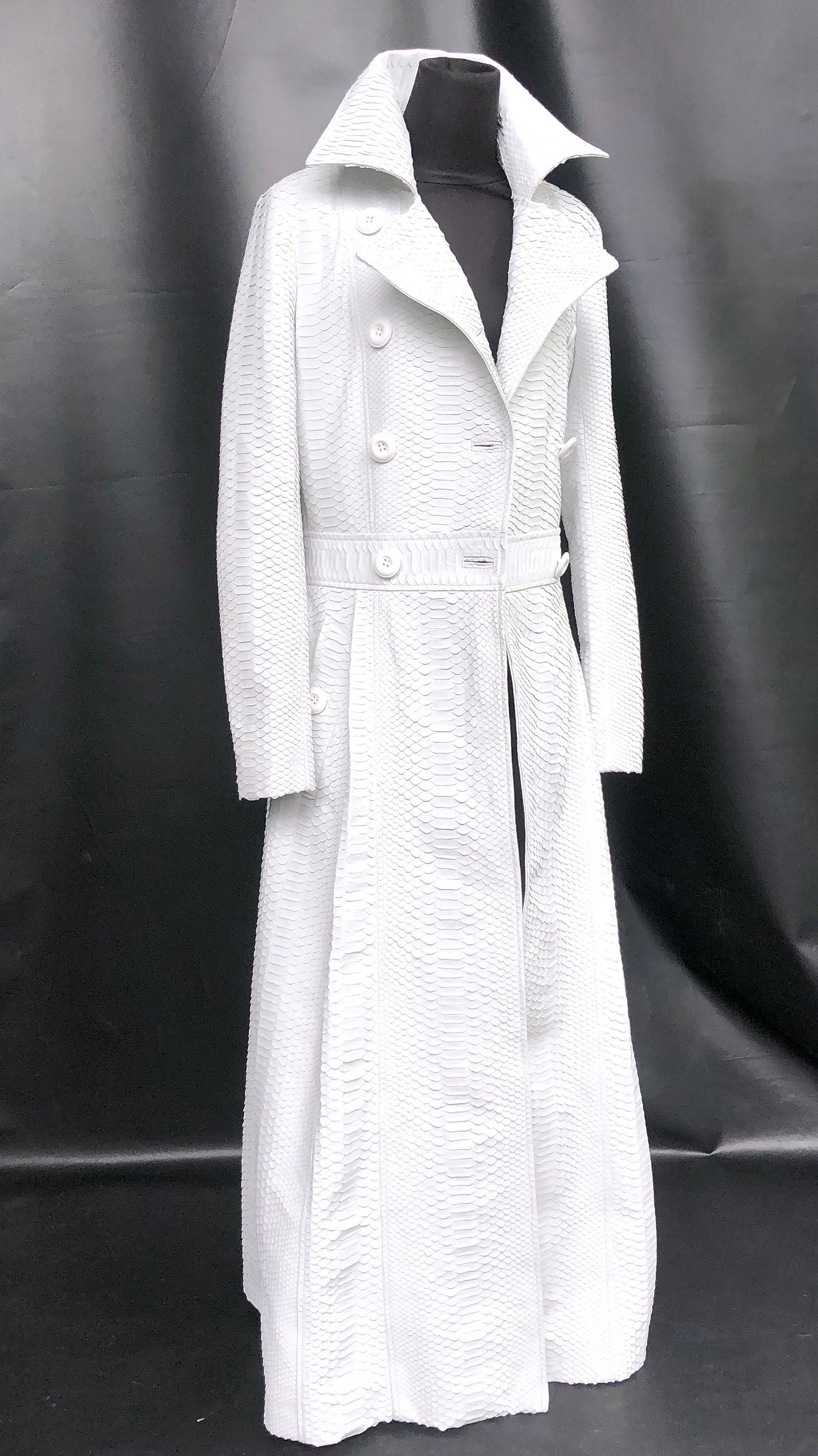 Womens White Python Leather Coat Snakeskin Long Trench Long | Etsy