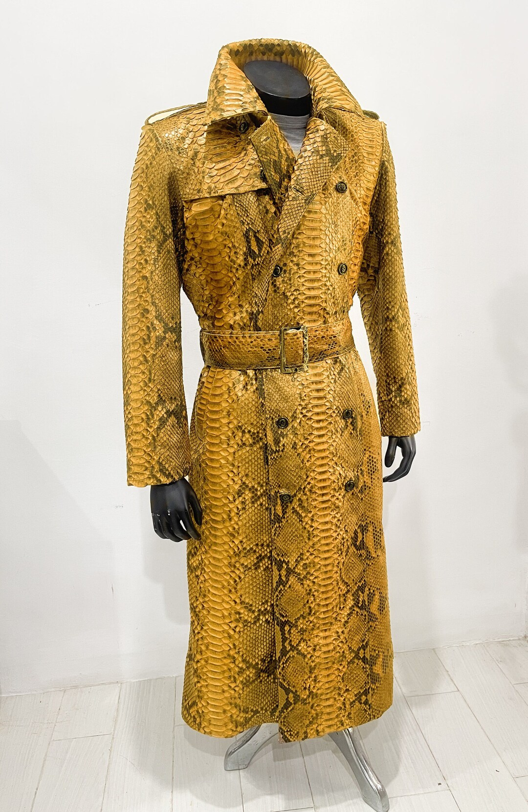 Men’s Snakeskin Trench Coat, Dragon Python Leather Men’s Coat, Men’s ...
